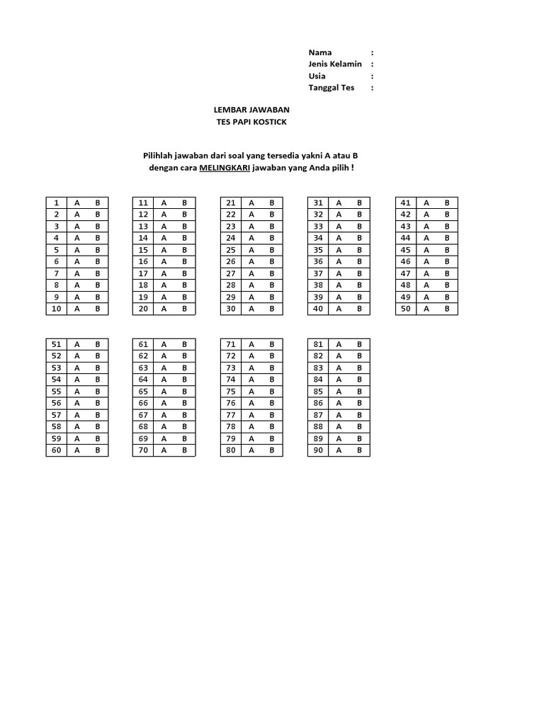 Lembar Jawaban Papi Kostick | PDF
