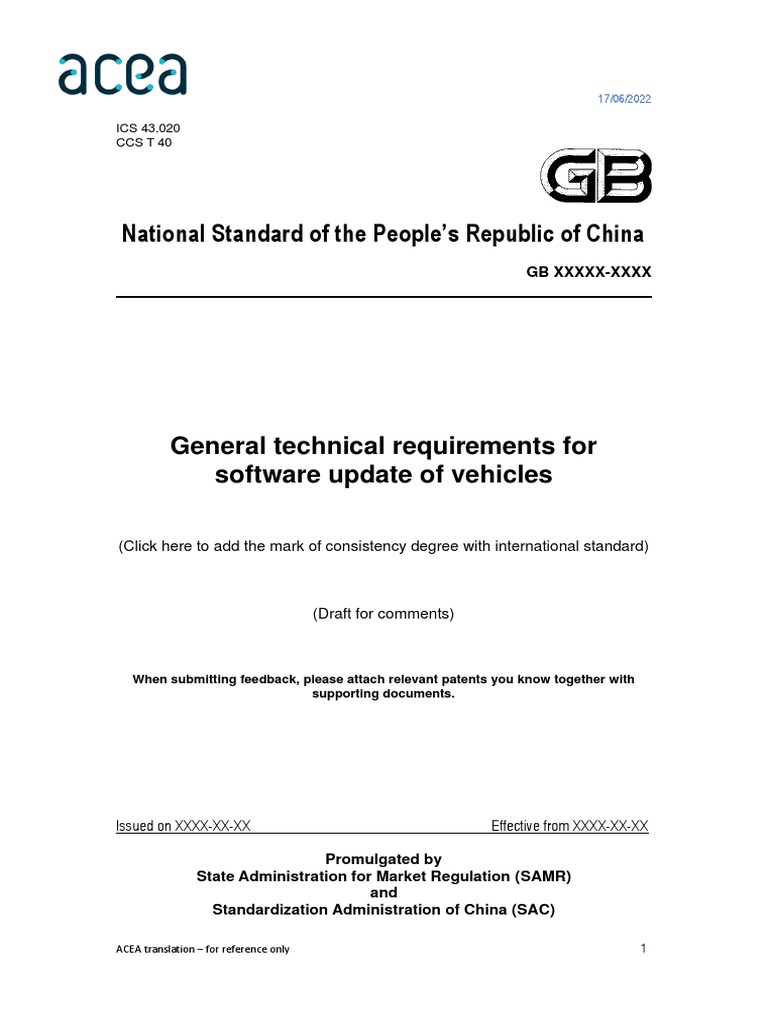 GB XXXX General Technical Requirements For SU of Vehicles - Draft For Public Comments | PDF ...
