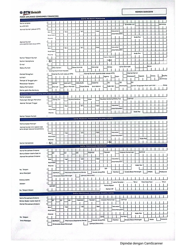 Form Aplikasi BTN Syariah | PDF