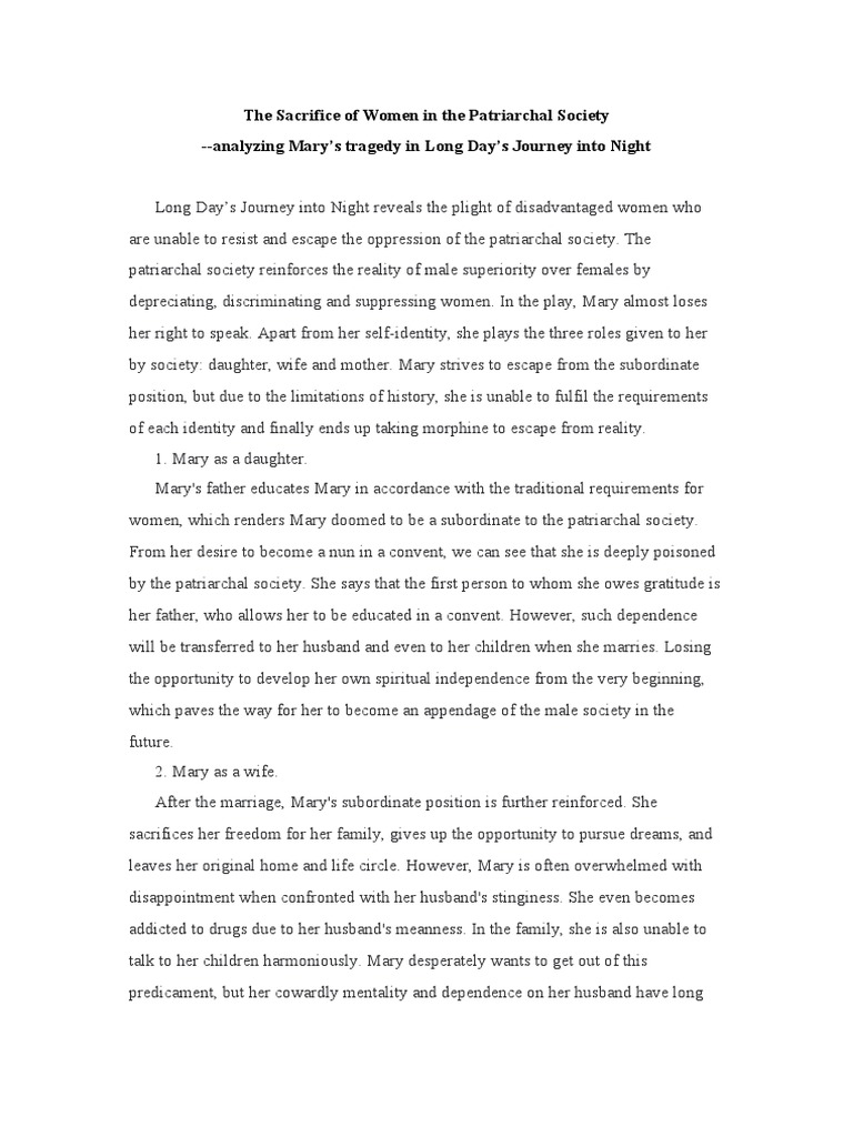 The Sacrifice of Women in The Patriarchal Society - Analyzing Mary's ... The Sacrifice of Women in The Patriarchal Society - Analyzing Mary's ...