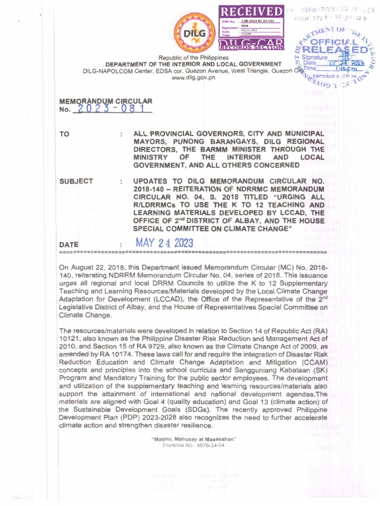 DILG Updates on K to 12 Resources | PDF | Government
