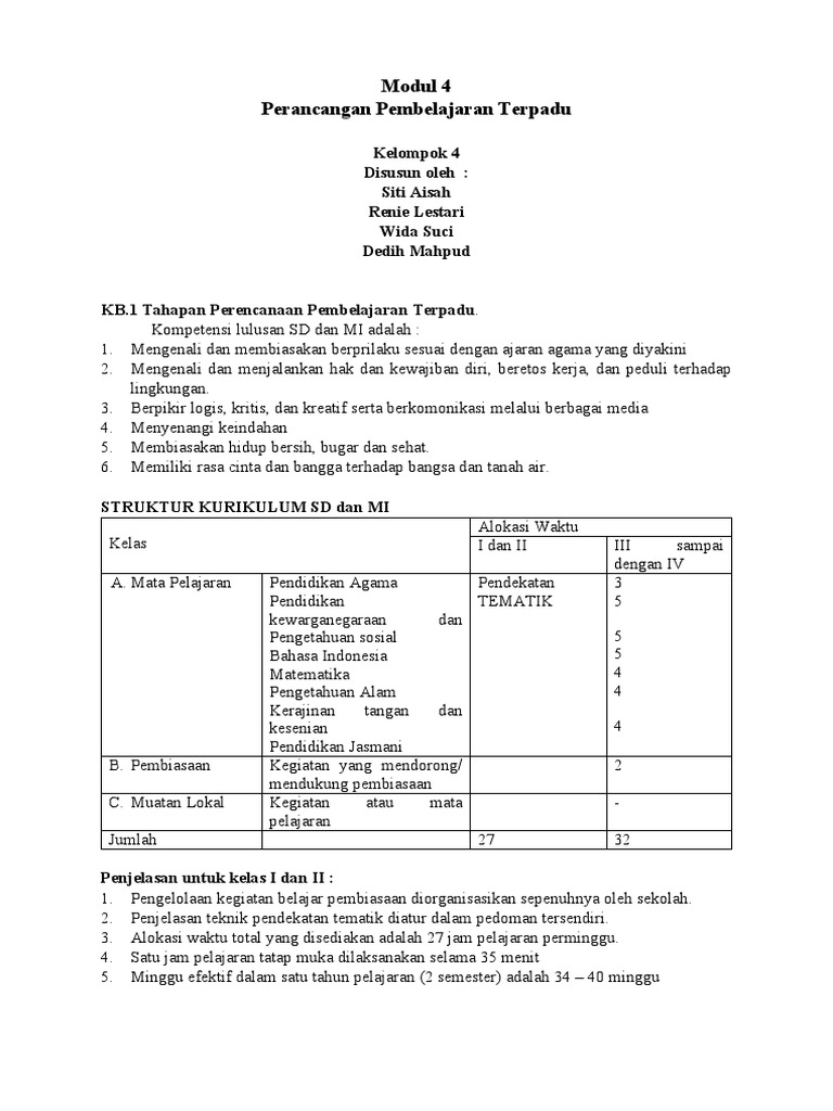 Pembelajaran Terpadu Modul 4 UT Ciseeng 2023 | PDF