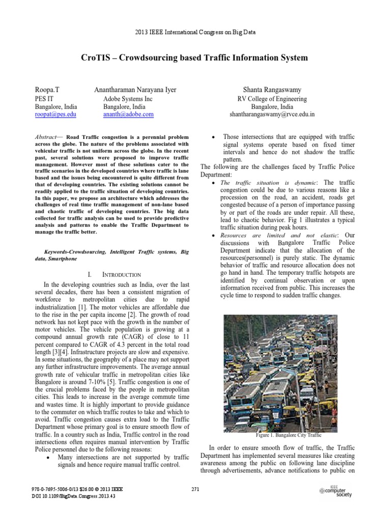 CroTIS - Crowdsourcing Based Traffic Information System | PDF | Apache Hadoop | Map Reduce