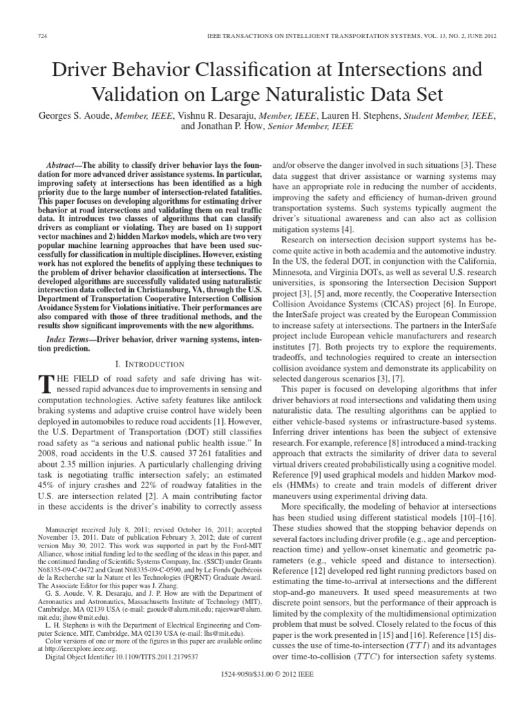 Driver Behavior Classification at Intersections and Validation On Large Naturalistic Data Set ...