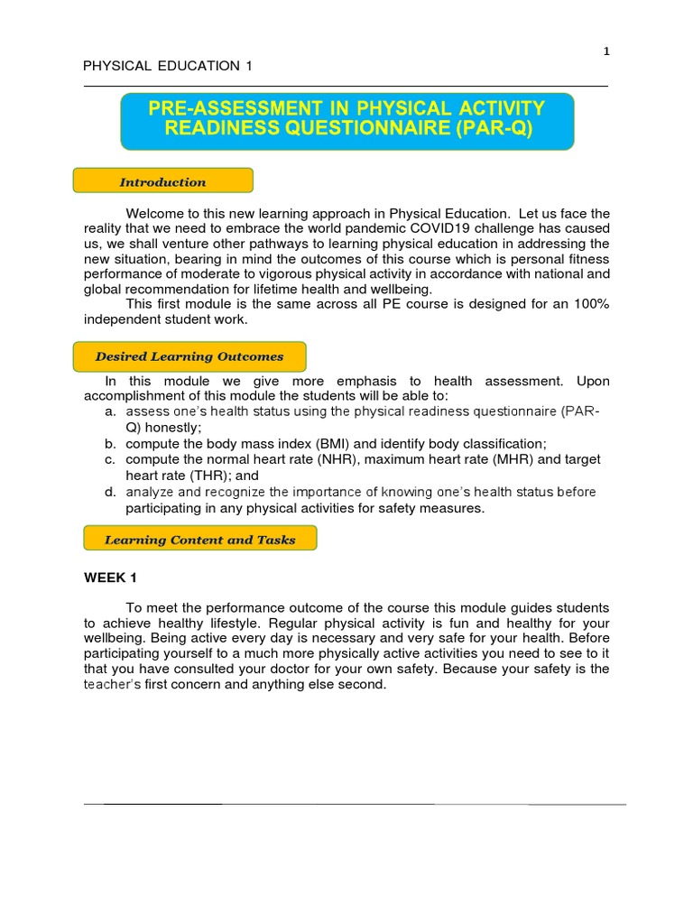 Gr11 - PE1 PAR-Q | PDF | Body Mass Index | Heart Rate