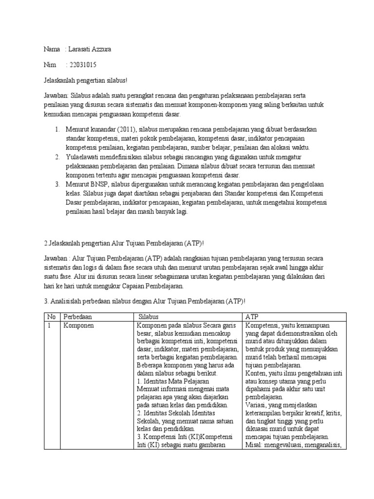 Revisi Silabus Dan Atp | PDF