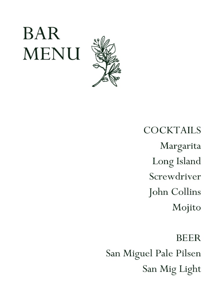 Bar Menu | PDF