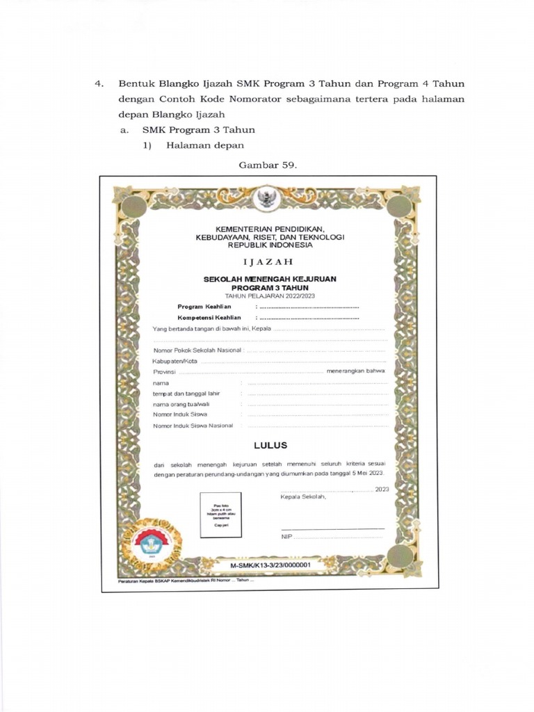 Salinan (Lampiran I) SK.N0.004 Tentang Blangko Ijazah 2023-58!73!13 | PDF