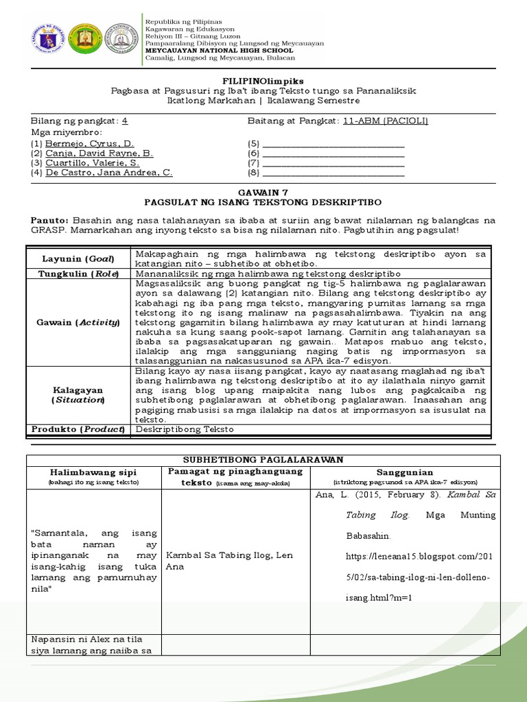Tekstong Deskriptibo | PDF