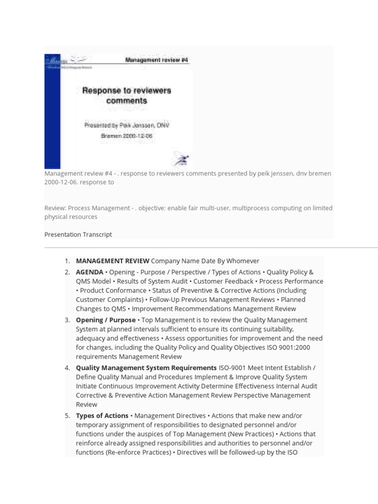 Management Review Meeting Report - 01 | PDF