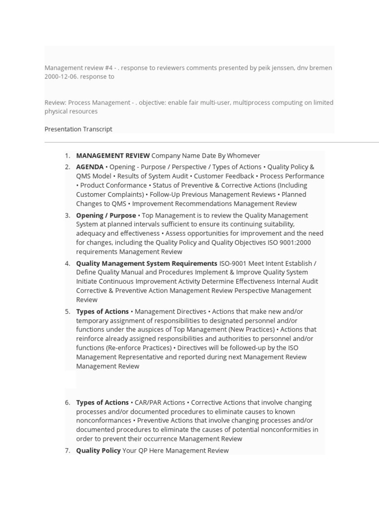 Management Review Meeting Report - 03 | PDF | Iso 9000 | Quality ...