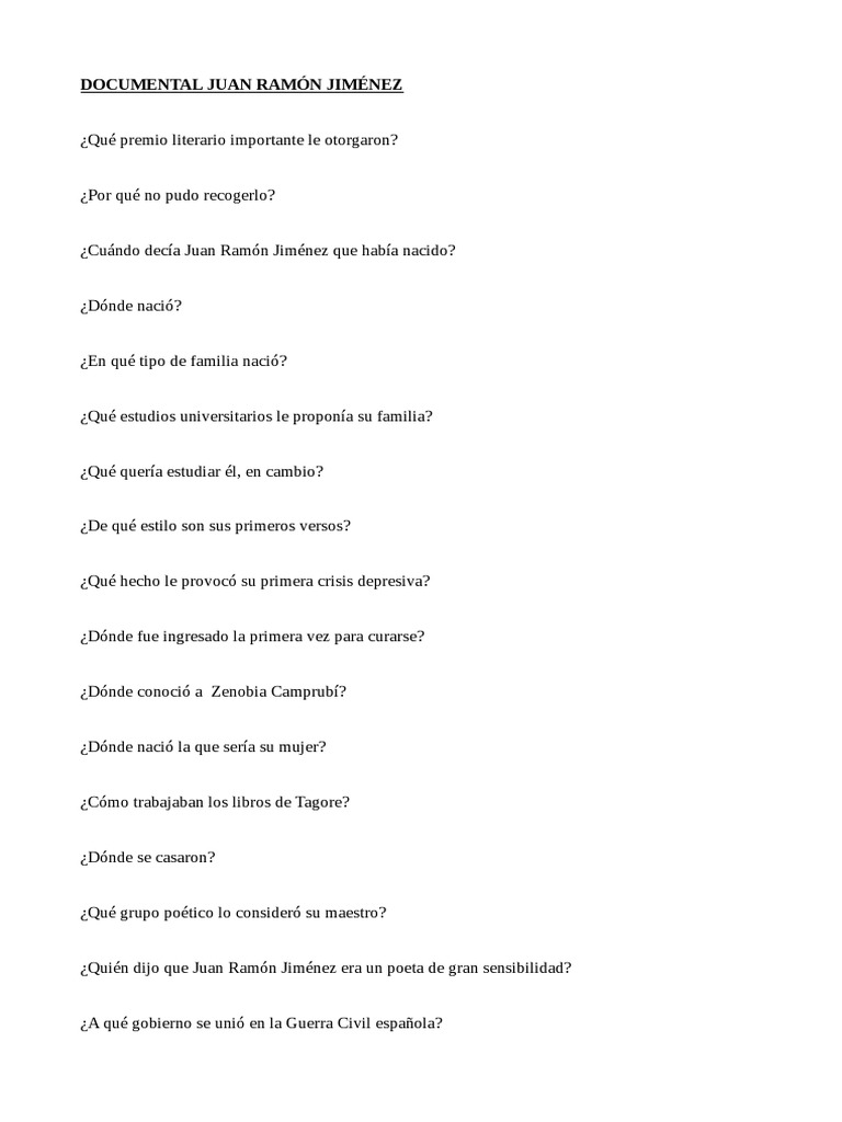 PREGUNTAS DOCUMENTAL JUAN RAMÓN | PDF