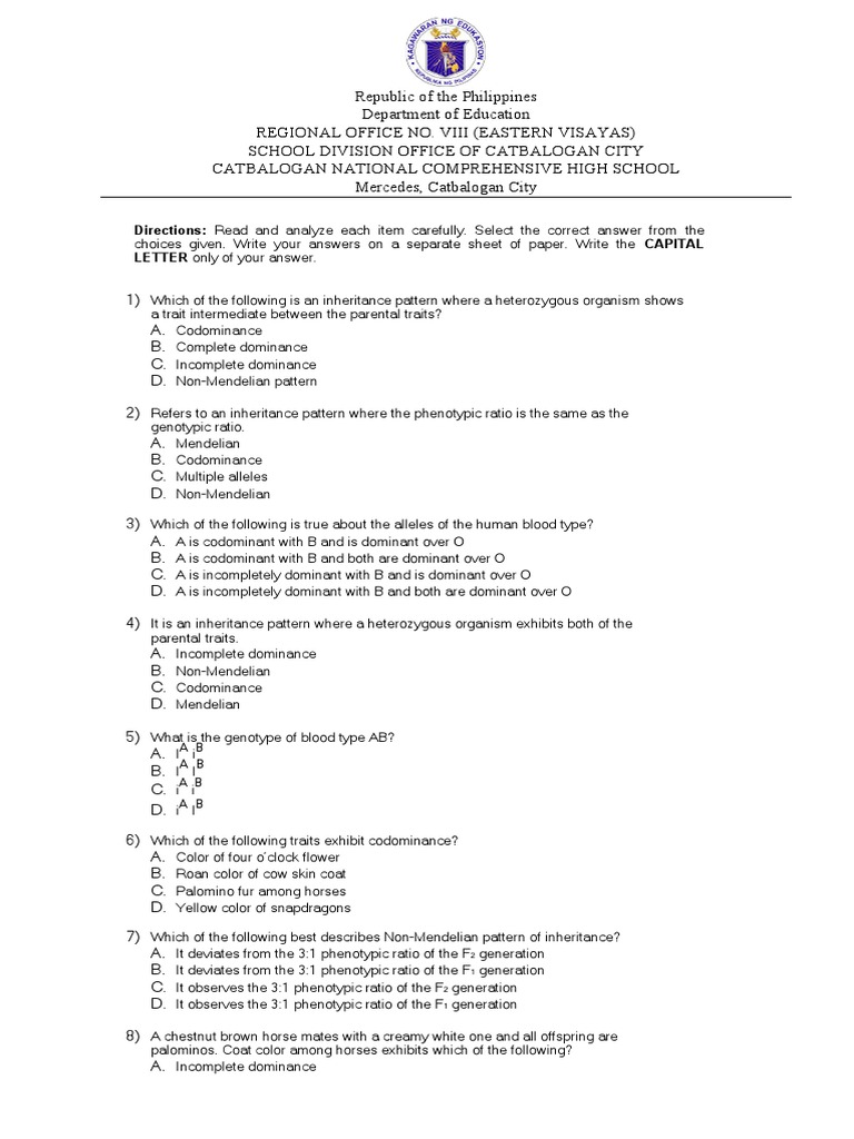 Assessment in Science 9 | PDF | Dominance (Genetics) | Genotype