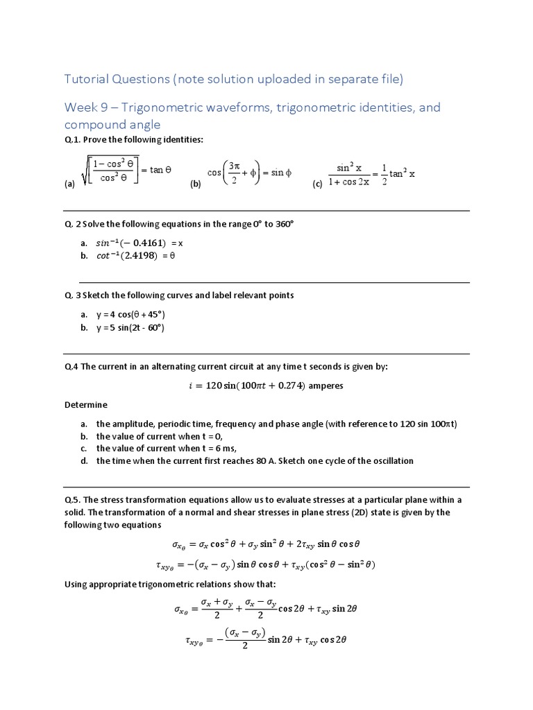 Trigonometry and Stress Analysis | PDF | Trigonometric Functions ...