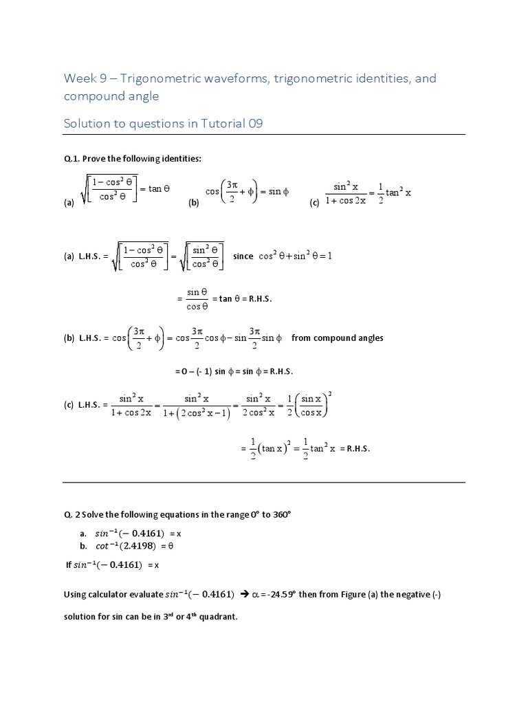 09 Trigonometric Waveforms and Identities Tutorial Solutions | PDF ...