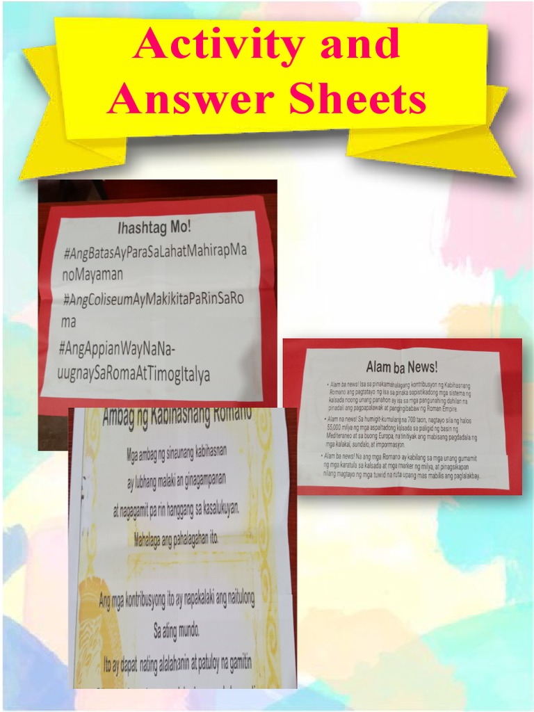 Answer Sheets and Activity SHeets | PDF