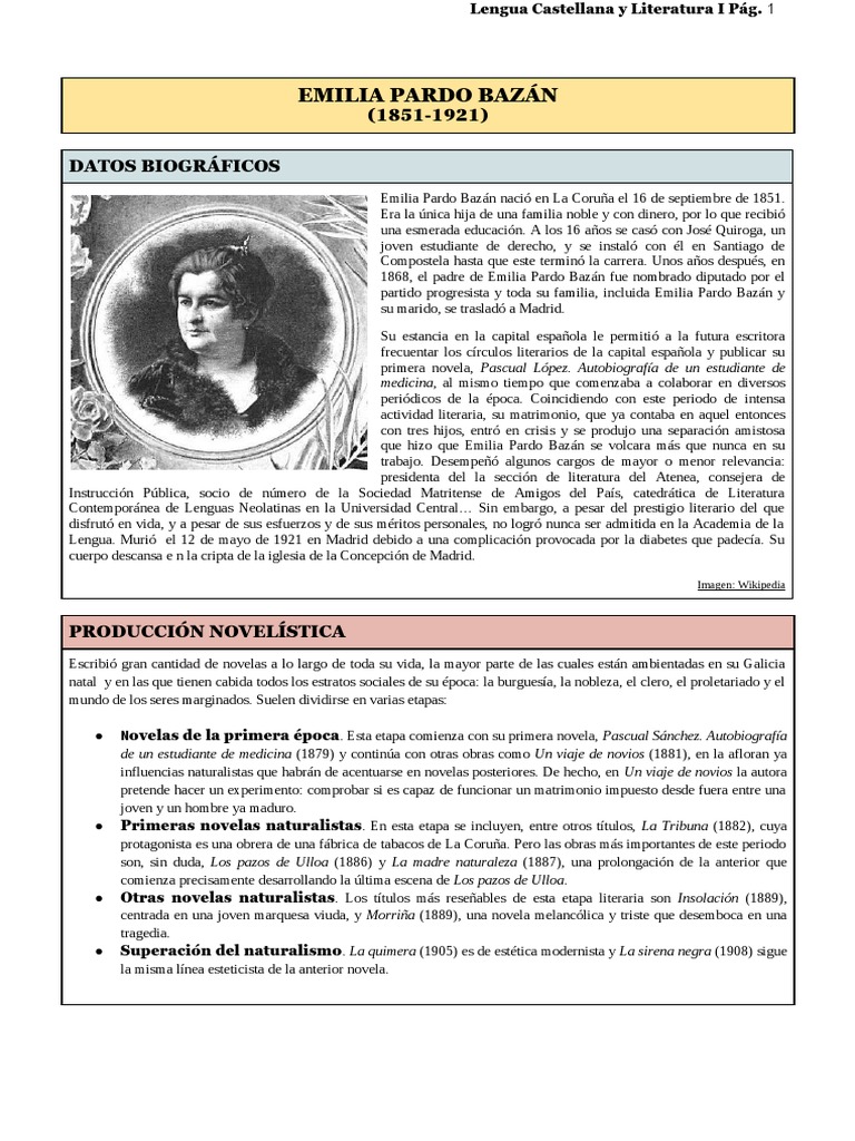BIOGRAFÍA Emilia Pardo Bazán | PDF