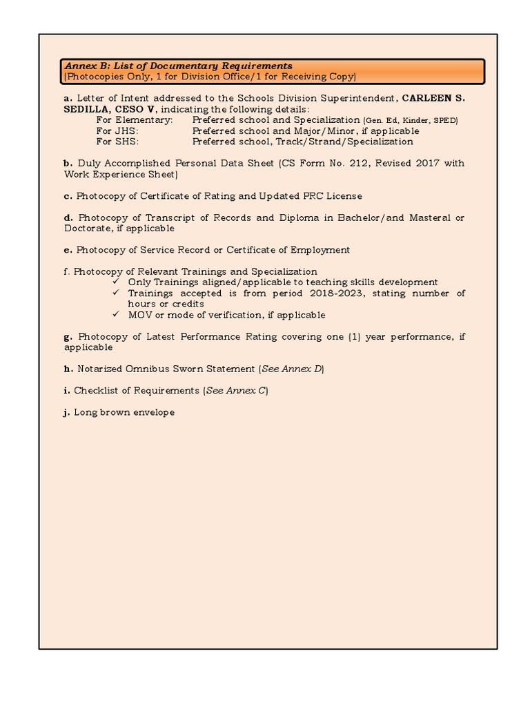 Annex B List of Mandatory Requirements | PDF