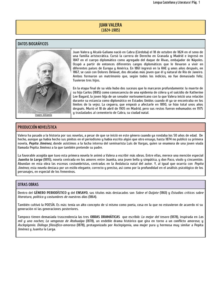 Juan Valera: Vida y Obra Literaria | PDF