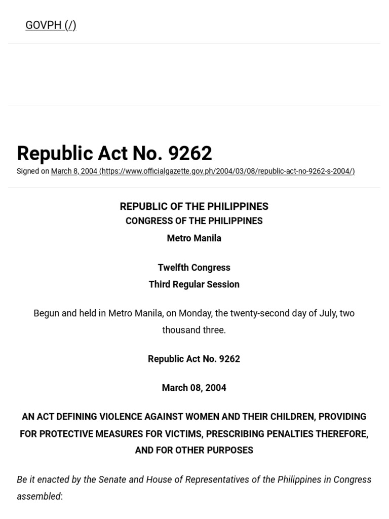 Republic Act No. 9262 - Official Gazette of The Republic of The ...