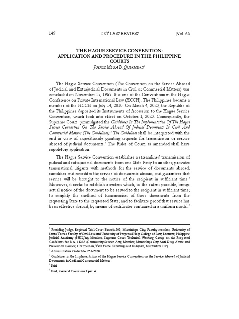 Hague Service Convention in Philippine Courts | PDF | Judgment (Law ...