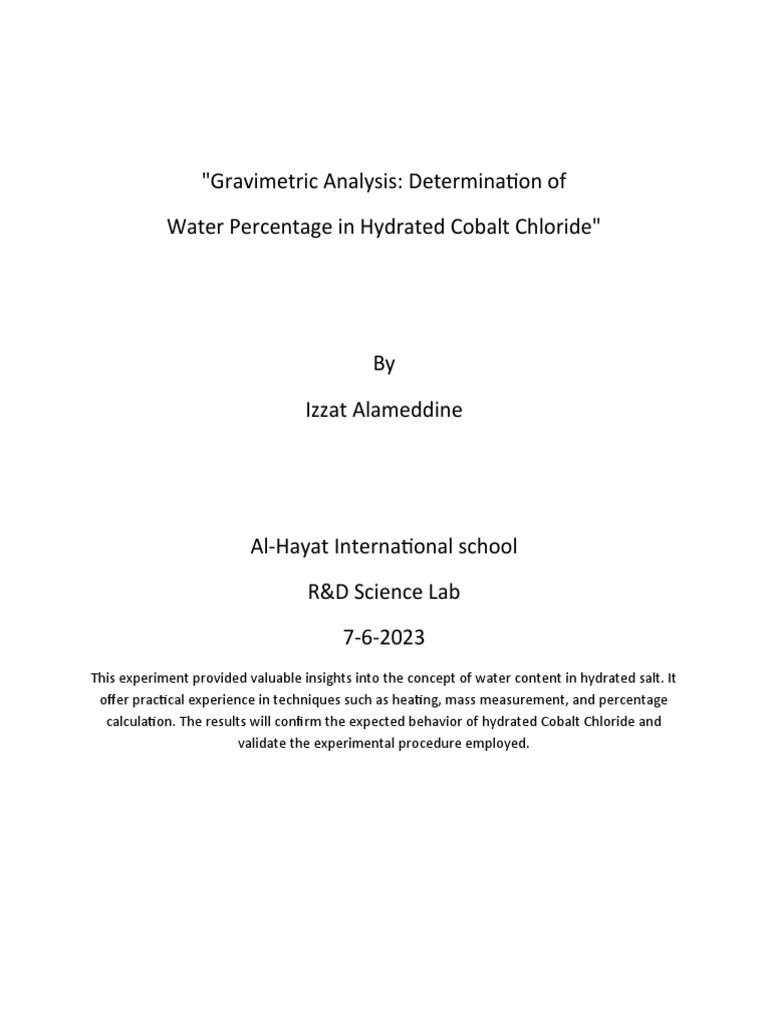Water Percentage in Cobalt Chloride Hydrate | PDF | Mole (Unit ...