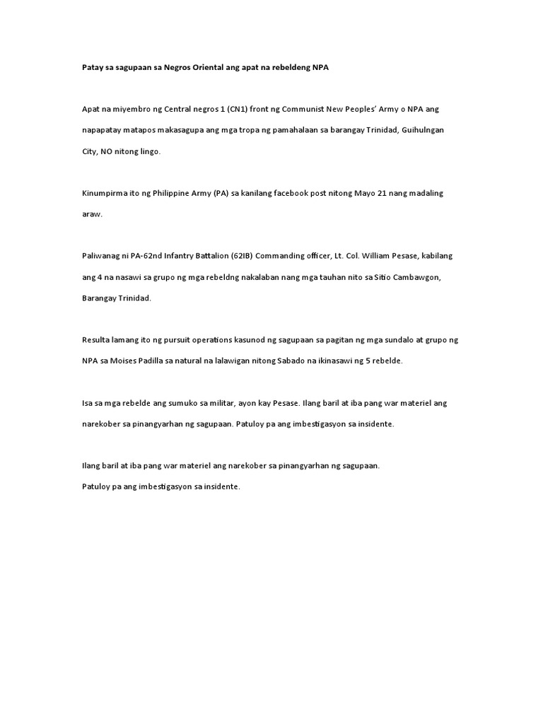 Copy Reading Filipino Secondary | PDF | Mystery, Thriller & Crime Fiction