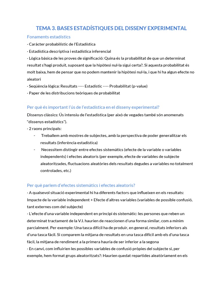3.bases Estadístiques Del Disseny Experimental | PDF