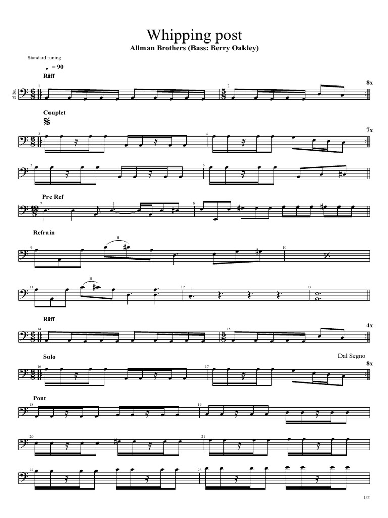 Whipping Post Bass Tab and Chords | PDF | American Songs | Country Music