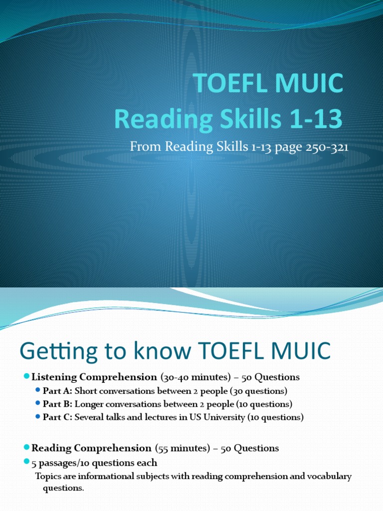 TOEFL Reading Skills 1-13 | PDF | Reading Comprehension | Pronoun