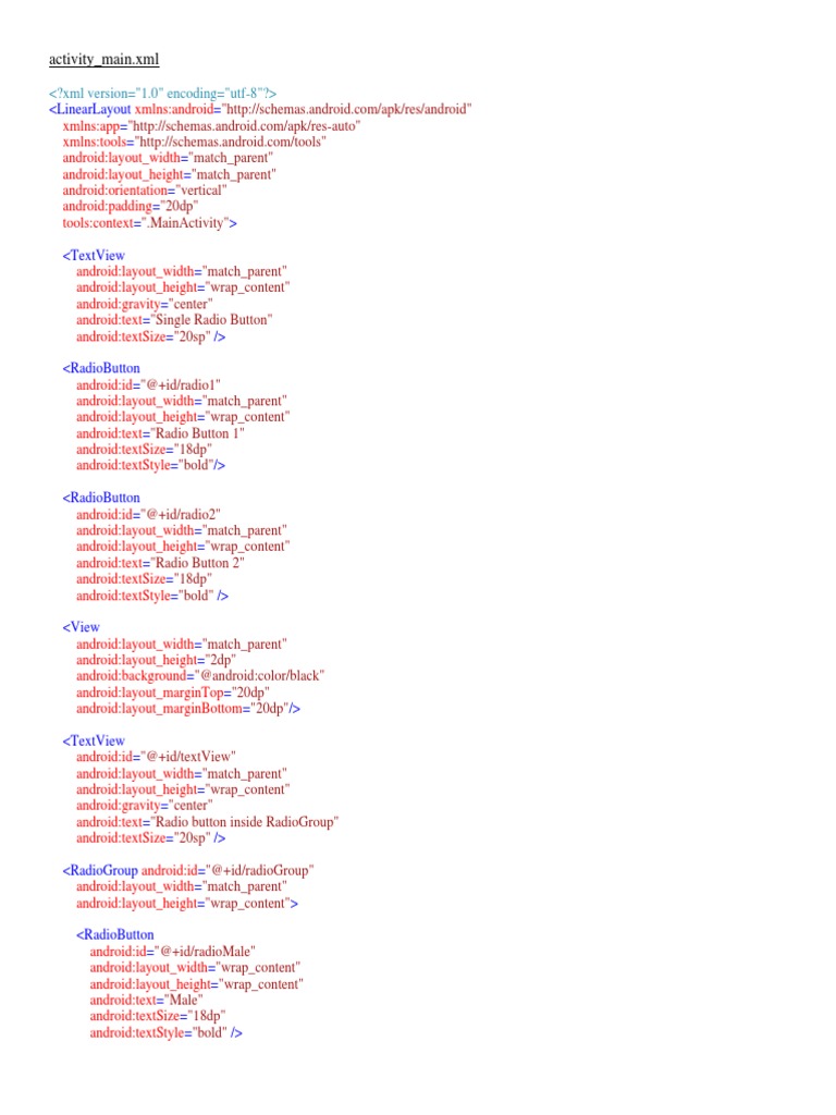 Android Radio Button Example Code | PDF | Android (Operating System) | Mobile Software