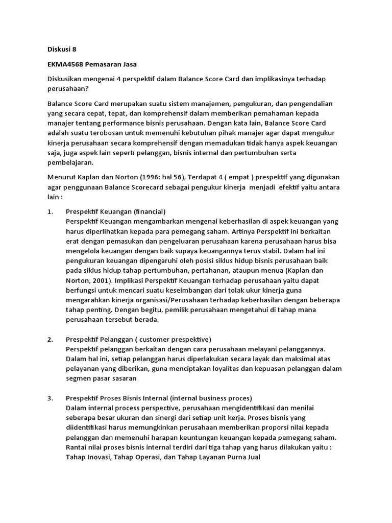 Diskusi 8 Pemasaran Jasa | PDF