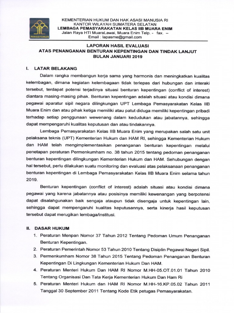 Laporan Tindak Lanjut Evaluasi Penanganan Benturan Kepentingan | PDF