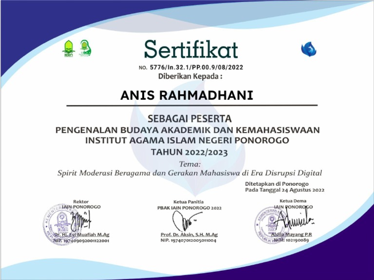 Sertifikat PBAK 2022 | PDF