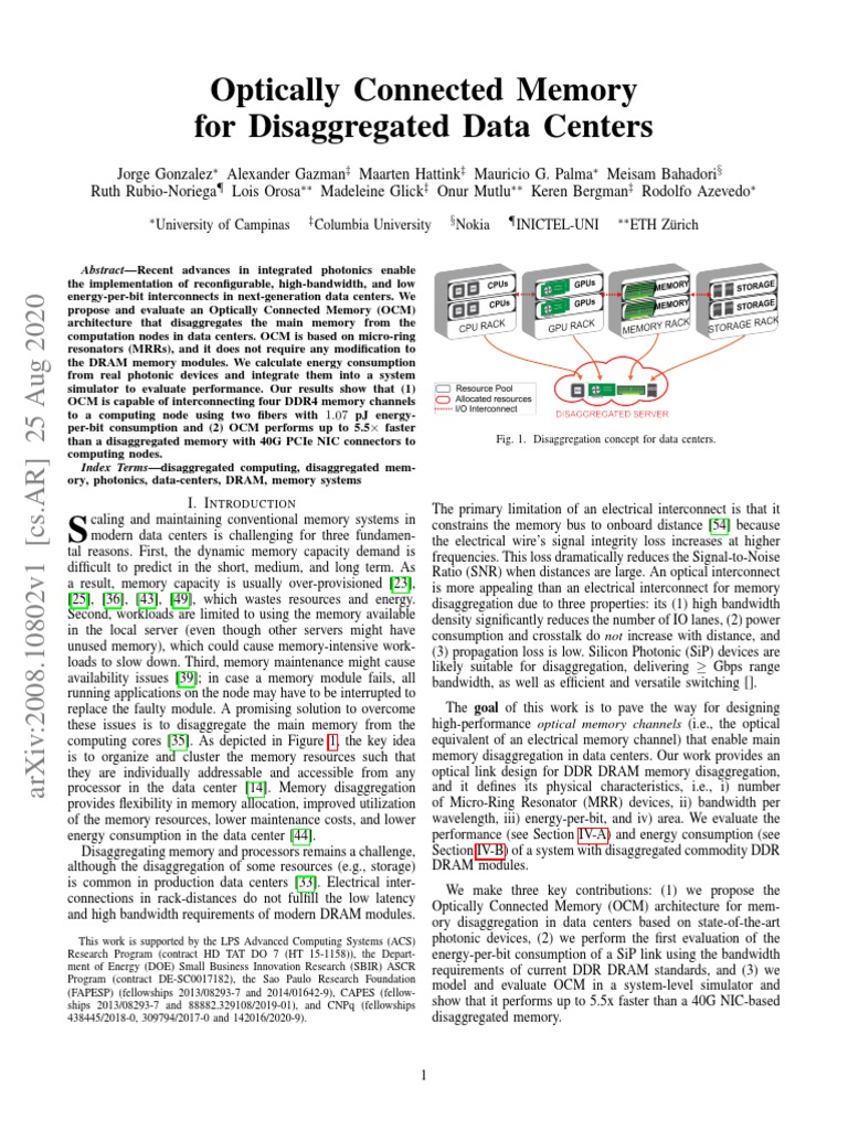 Optically Connected Memory For Disaggregated Data Centers | PDF | Wavelength Division ...