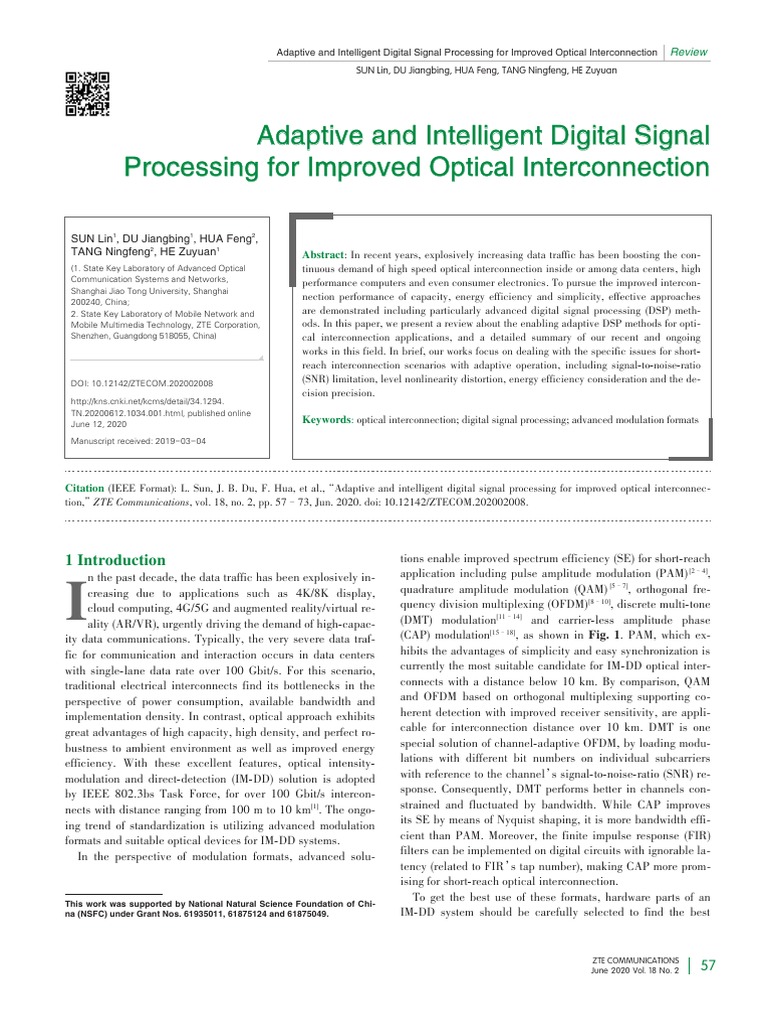 Adaptive and Intelligent Digital Signal Processing For Improved Optical Interconnection | PDF ...