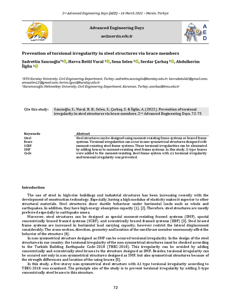 Prevention of Torsional Irregularity in Steel Structures Via Brace ...