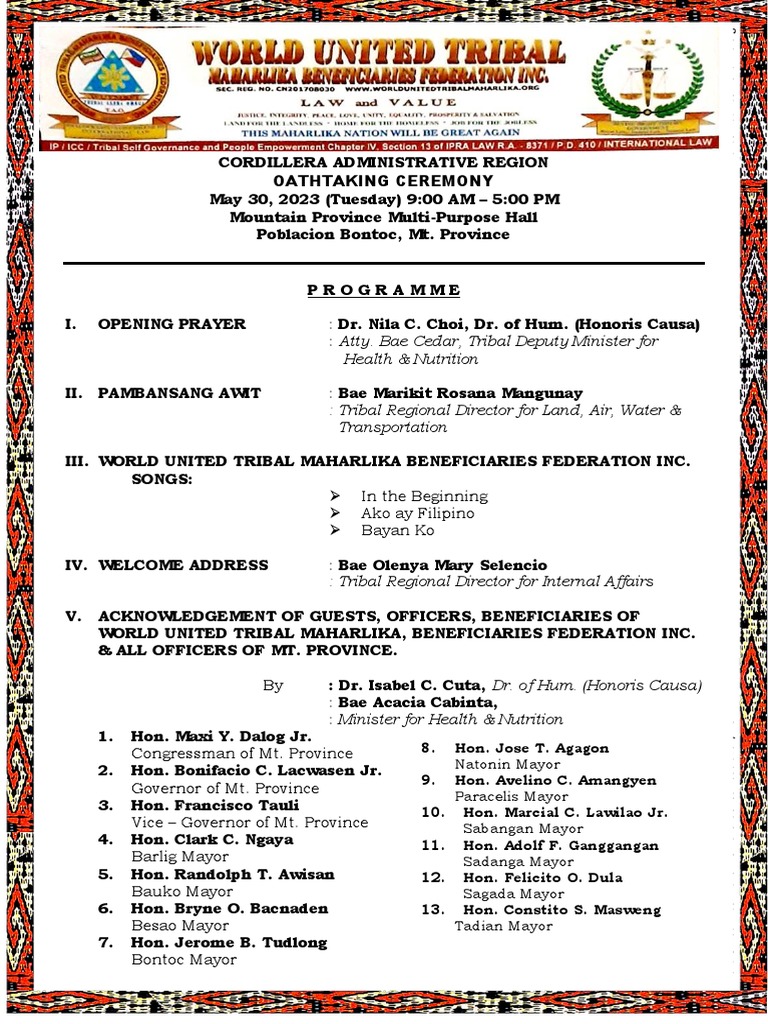 Oathtaking Ceremony World United Tribal | PDF | Titles | Honorifics