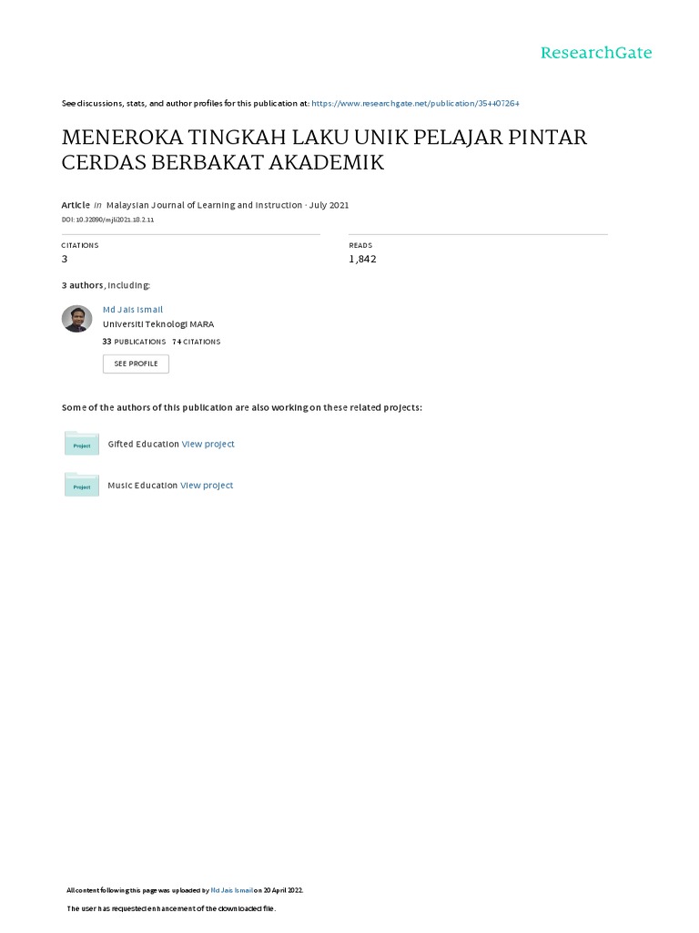 Meneroka Tingkah Laku Unik Pelajar Pintar Cerdas Berbakat Akademik | PDF