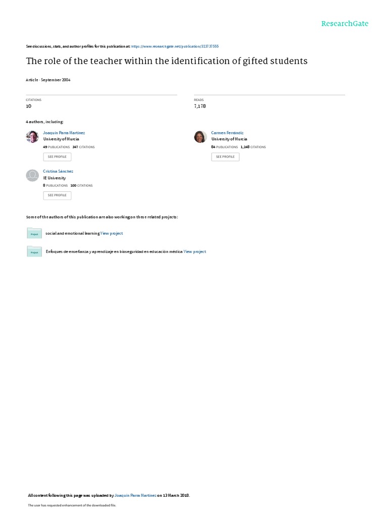 Teacher's Role in Identifying Gifted Students | PDF | Career & Growth