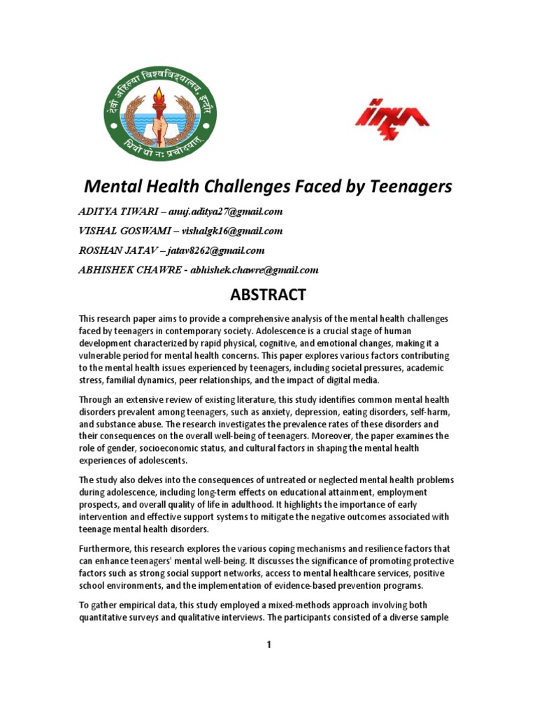 A Study of Mental Health of Teenagers - Google Forms | PDF | Mental ...