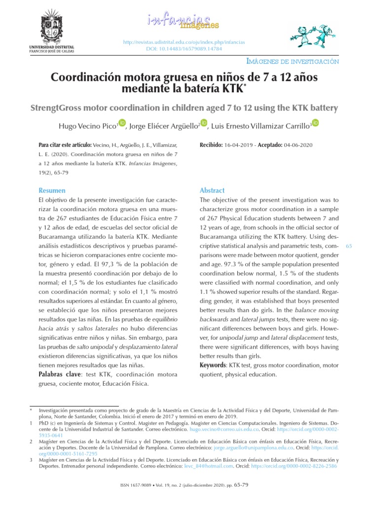 Coordinación Motora Gruesa en Niños de 7 A 12 Años Mediante La Batería ...