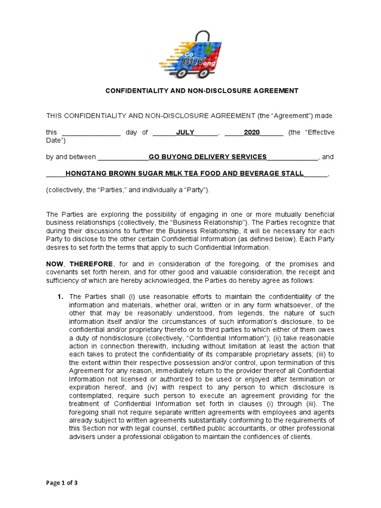 Confidentiality and Non-Disclosure Agreement (Go Buyong X Hongtang ...