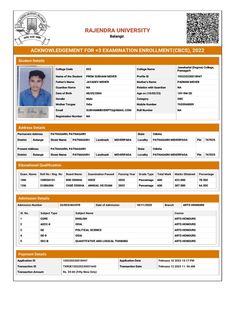 Student Enrollment Acknowledgement | PDF | Vocational Education | Educational Stages
