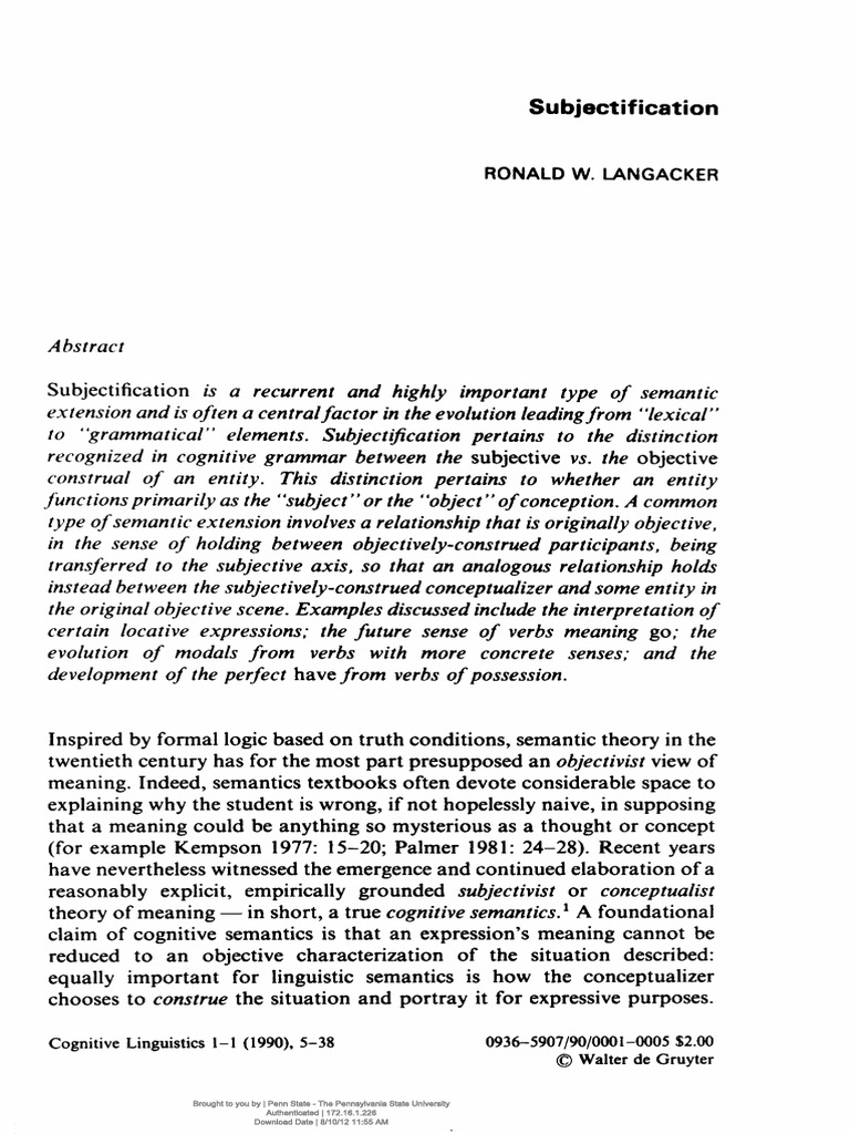 Subjectification Langacker1990 | PDF | Clause | Predicate (Grammar)