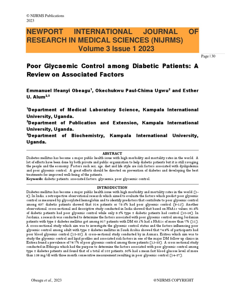 Poor Glycaemic Control Among Diabetic Patients A Review On Associated Factors Pdf Diabetes