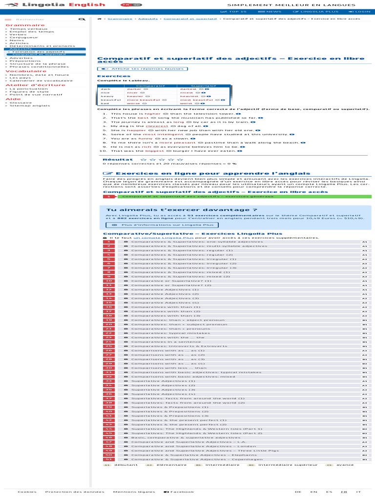 Exercices Comparatif et Superlatif Adjectifs | PDF