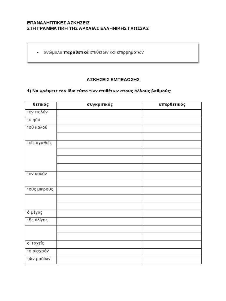 ΑΝΩΜΑΛΑ ΠΑΡΑΘΕΤΙΚΑ ΑΣΚΗΣΕΙΣ | PDF