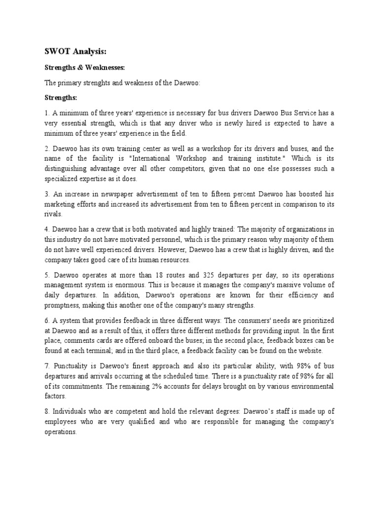 SWOT Analysis Daewoo | PDF | Transport | Bus