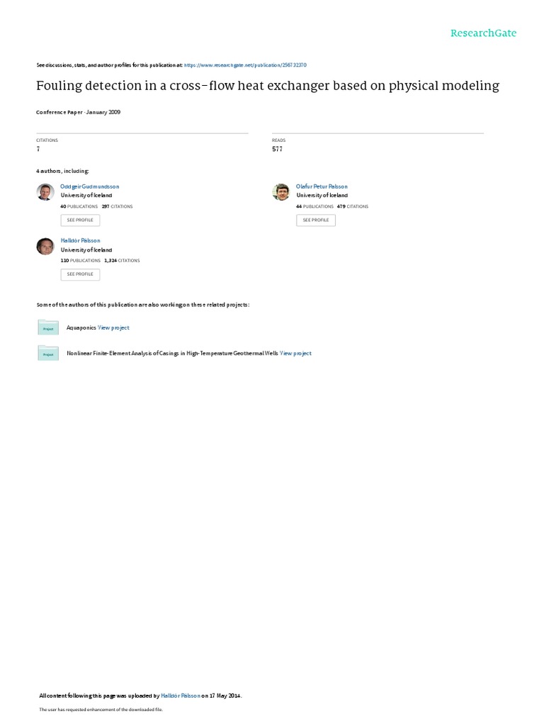 Fouling Detection in A Cross - Ow Heat Exchanger Based On Physical Modeling | PDF | Heat ...